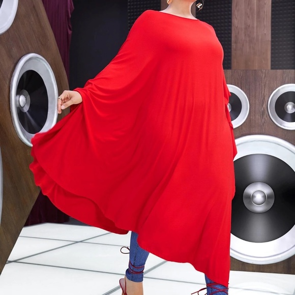 SHEIN | Dresses | Red Asymmetrical Batwing Sleeve Dress Size 3x New No ...